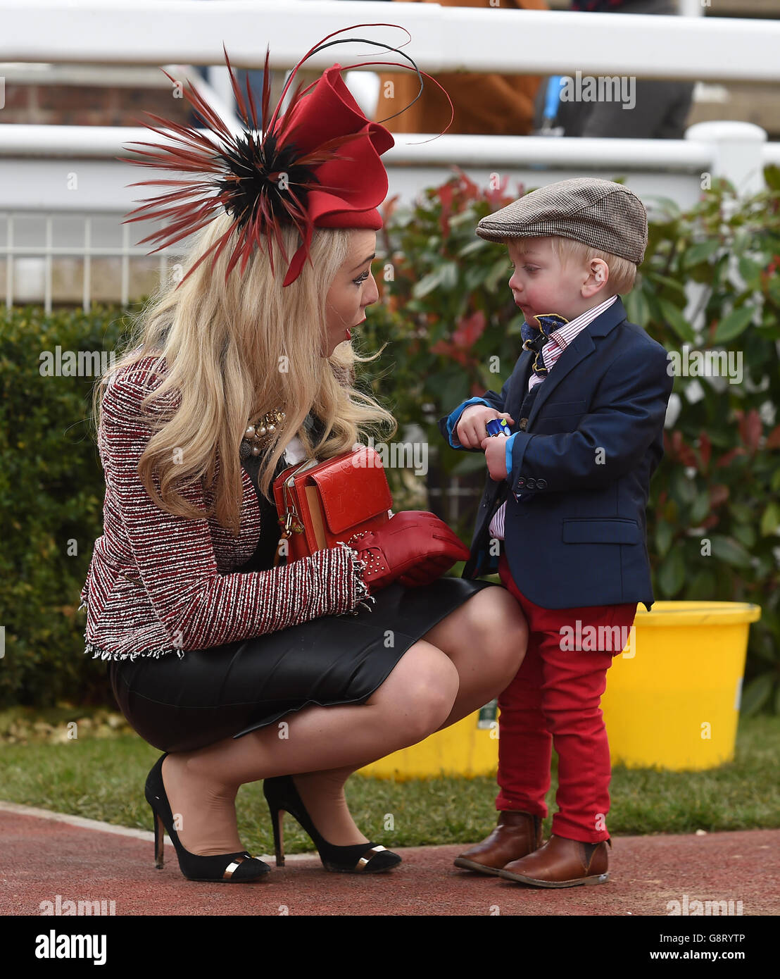 Racegoer Michelle Foley with son Freddy from Nottingham during Ladies ...