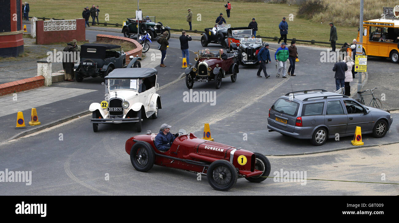 Malcolm Page drives the Sunbeam Tiger to Ainsdale Beach, Merseyside as ...