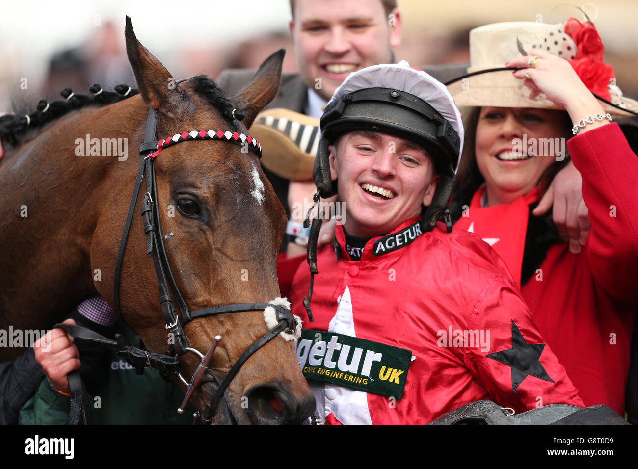 Jockey Ryan Hatch celebrates after a winning ride on Blaklion in the ...