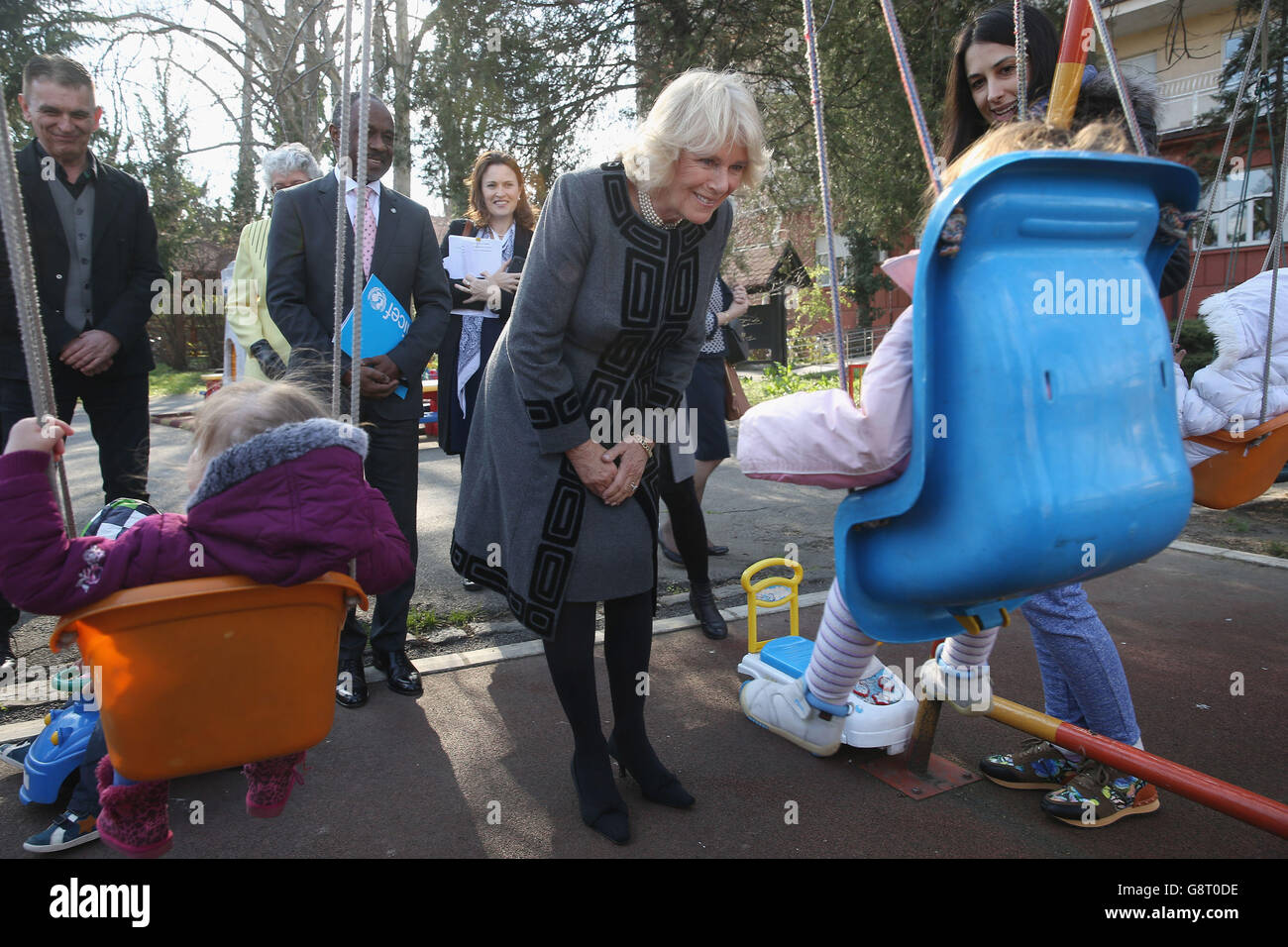 The Duchess of Cornwall greets children as she visits Zvecanska ...