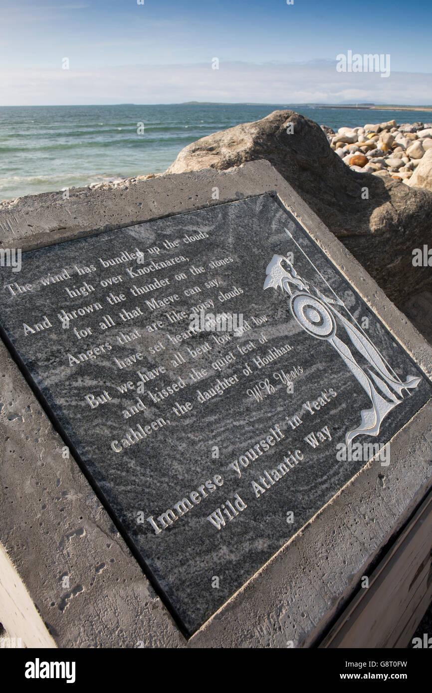 Ireland, Co Sligo, Strandhill, seafront stone with W B Yeats poem, ‘Red ...