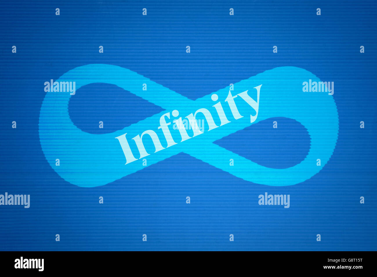 Mathematical symbol of infinity and the word Infinity on blue ...