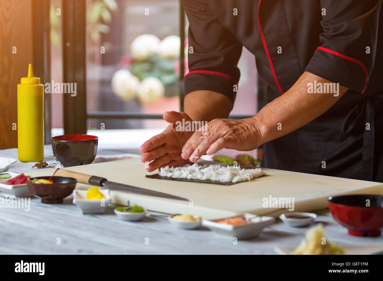 Man's hands touch white rice Stock Photo - Alamy