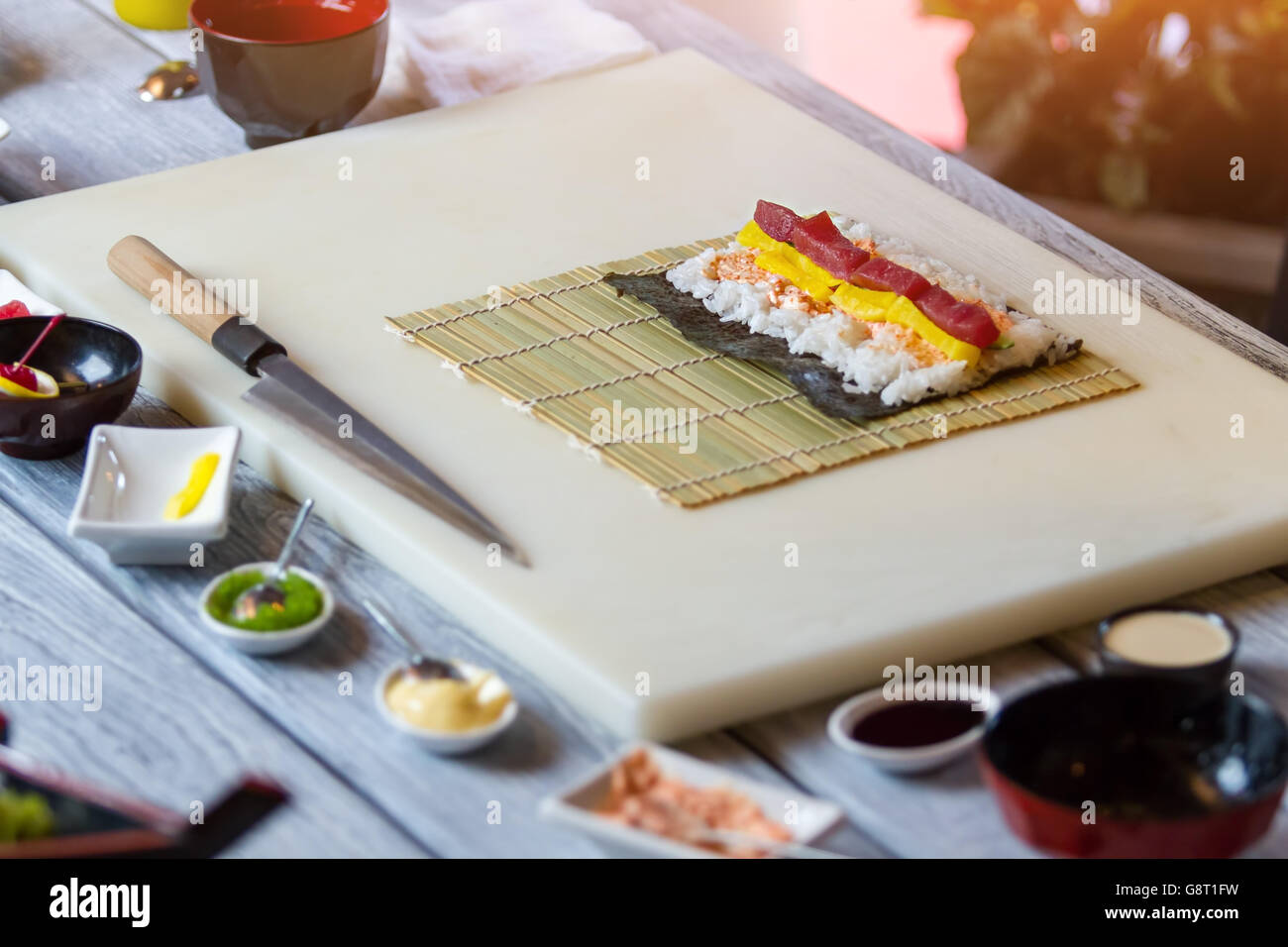 White rice and raw fish Stock Photo - Alamy
