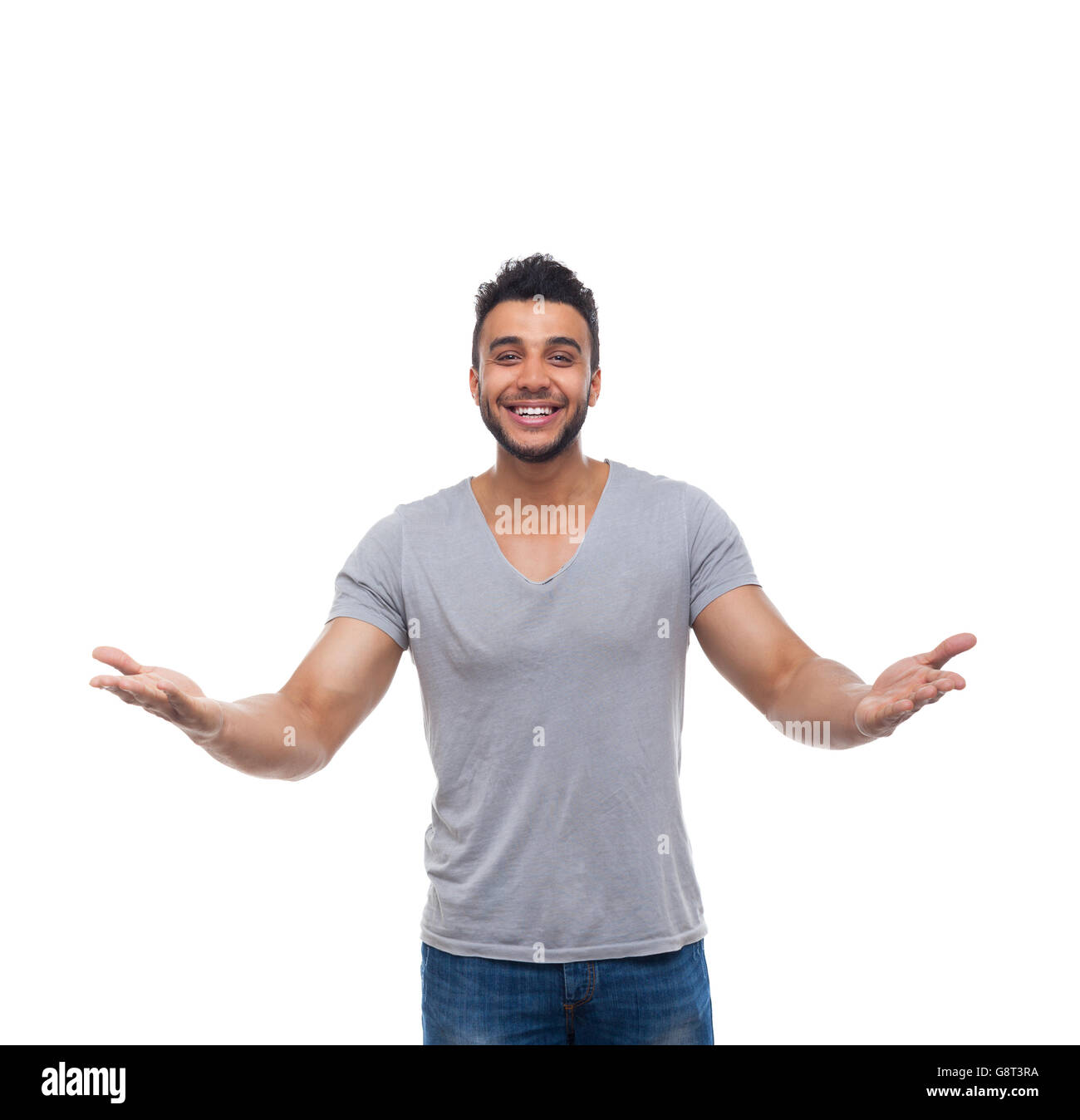 Casual Man Welcome Hand Gesture Happy Smile Stock Photo - Alamy