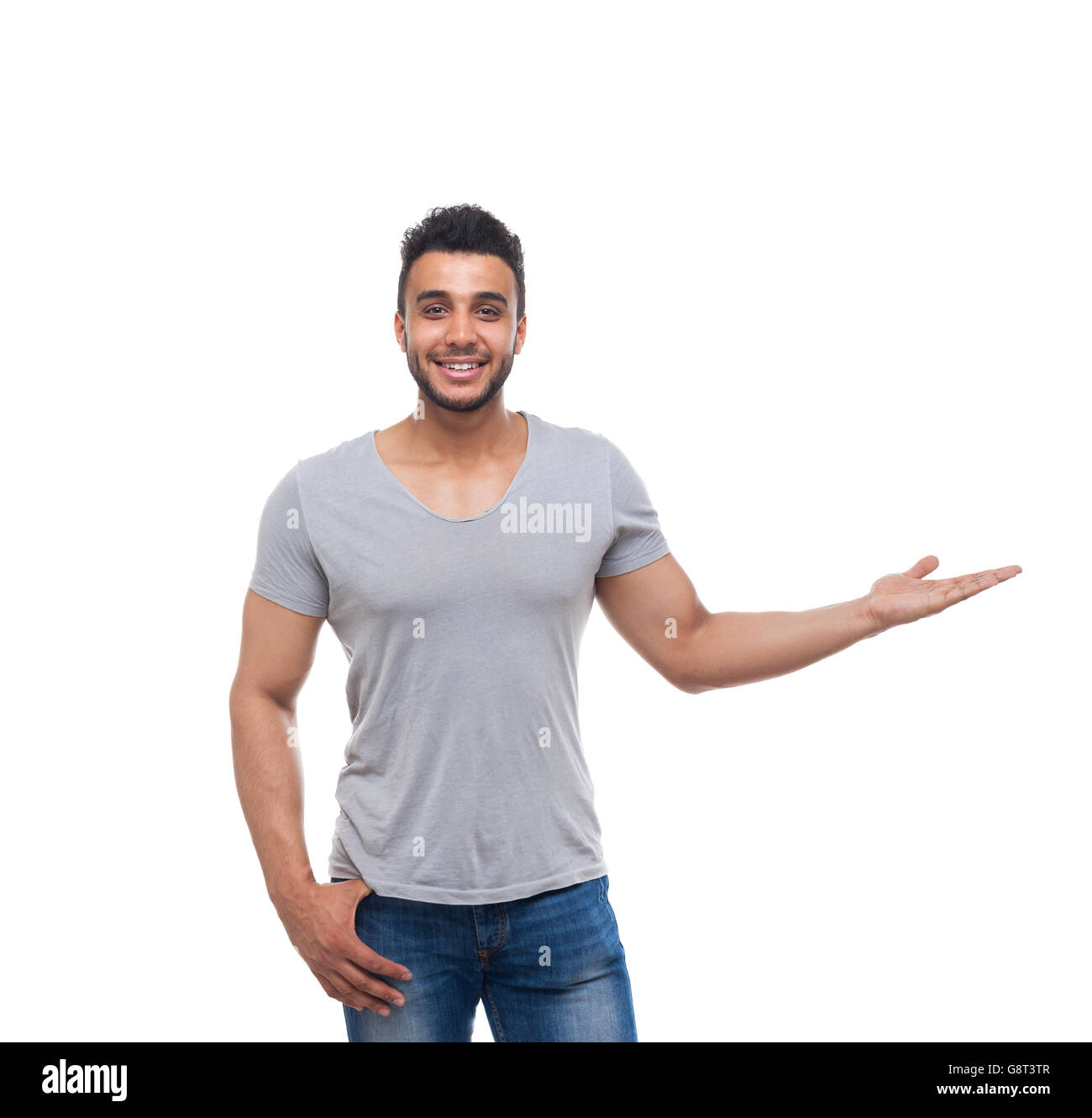 Casual man open palm gesture hi-res stock photography and images - Alamy