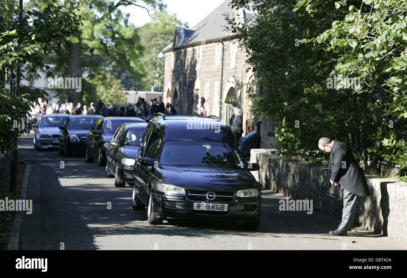 The funeral cortege leaves Howden Park Centre, Livingston, West Lothian ...