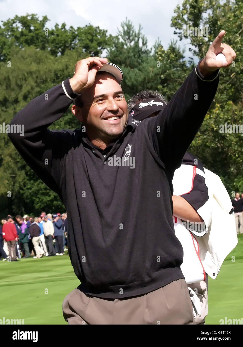 Argentina's Angel Cabrera greets a fan during the second day of the ...