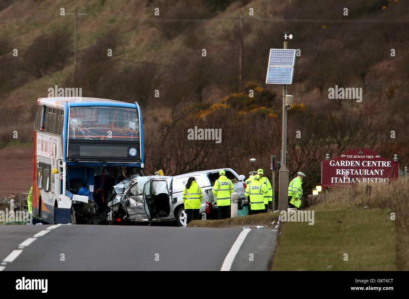 Emergency services attend the scene of a crash between a bus and a 4x4 ...