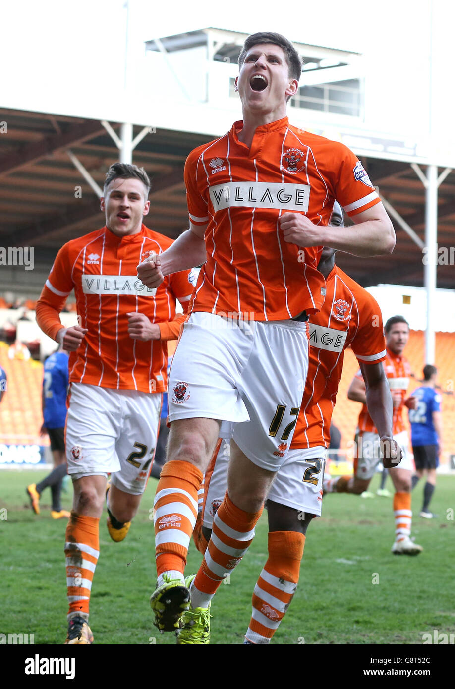 Blackpool's Danny Philliskirk celebrates scoring his side's first goal ...