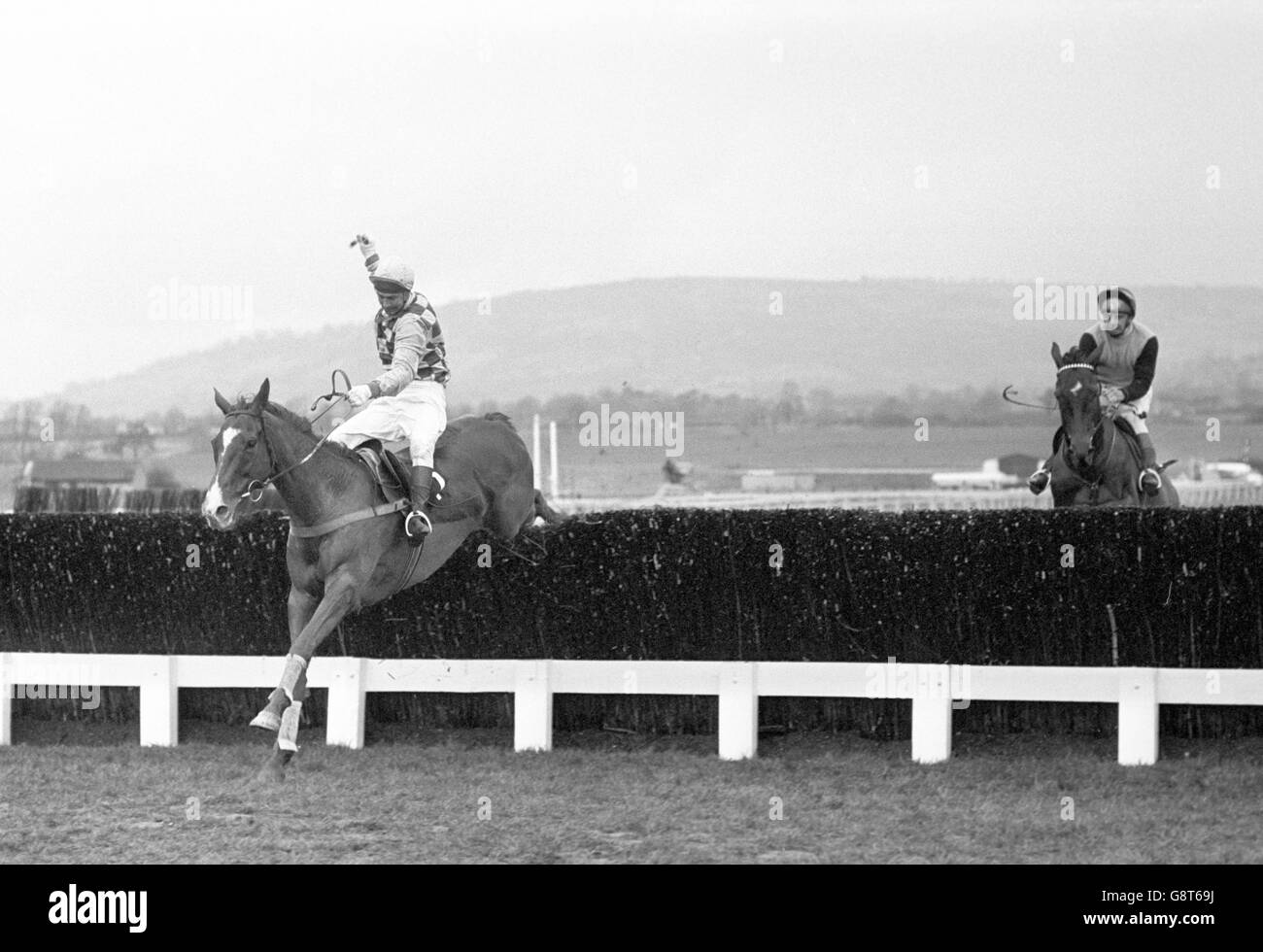 G Thorner on Alverton (left) taking the last fence to win from Space ...