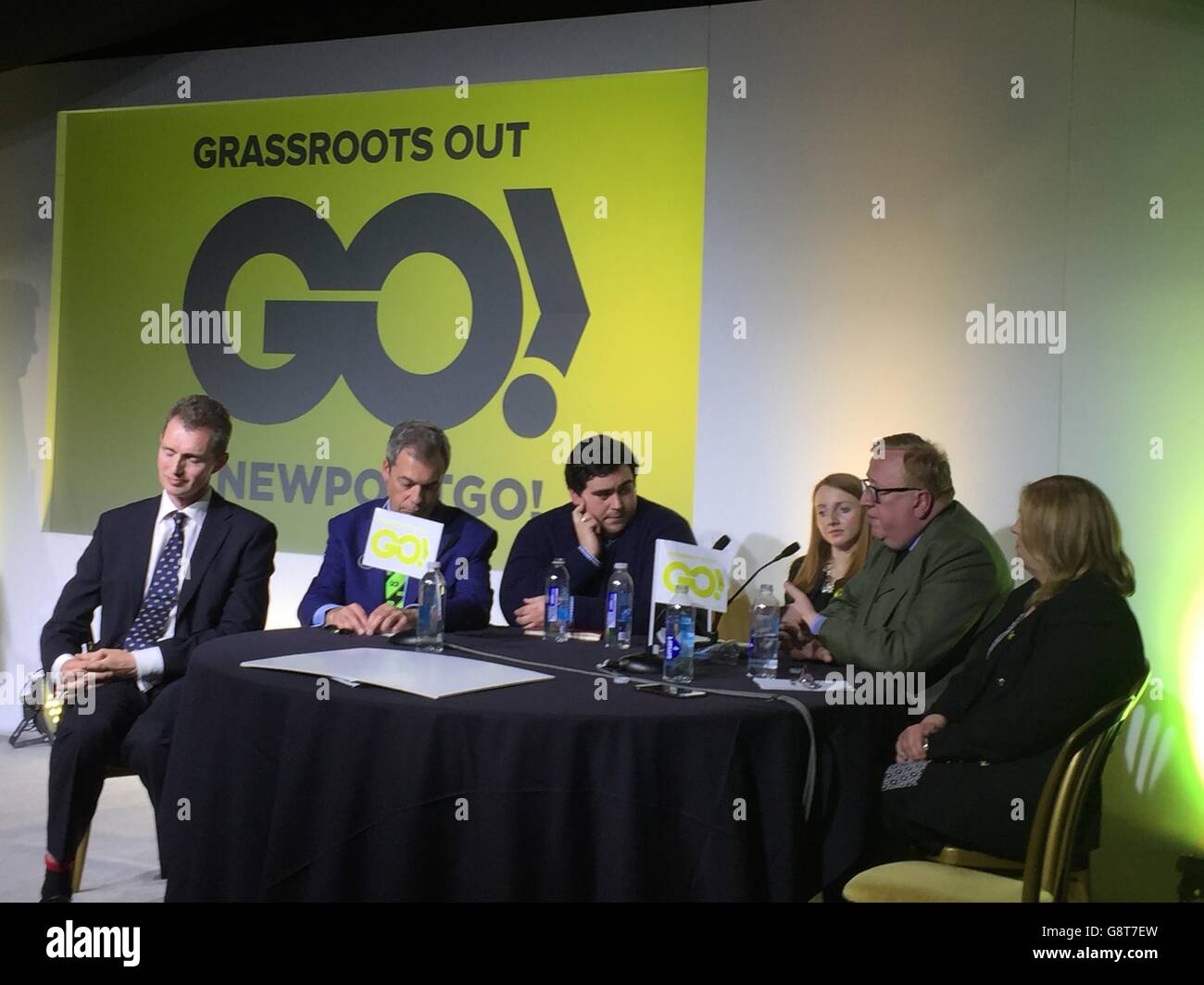 (left to right) Conservative MP David Davies, UKIP leader Nigel Farage ...