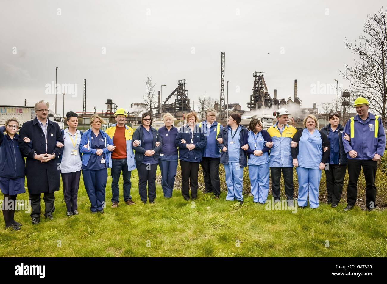 Steel workers and NHS staff outside the UK's largest steel works in ...
