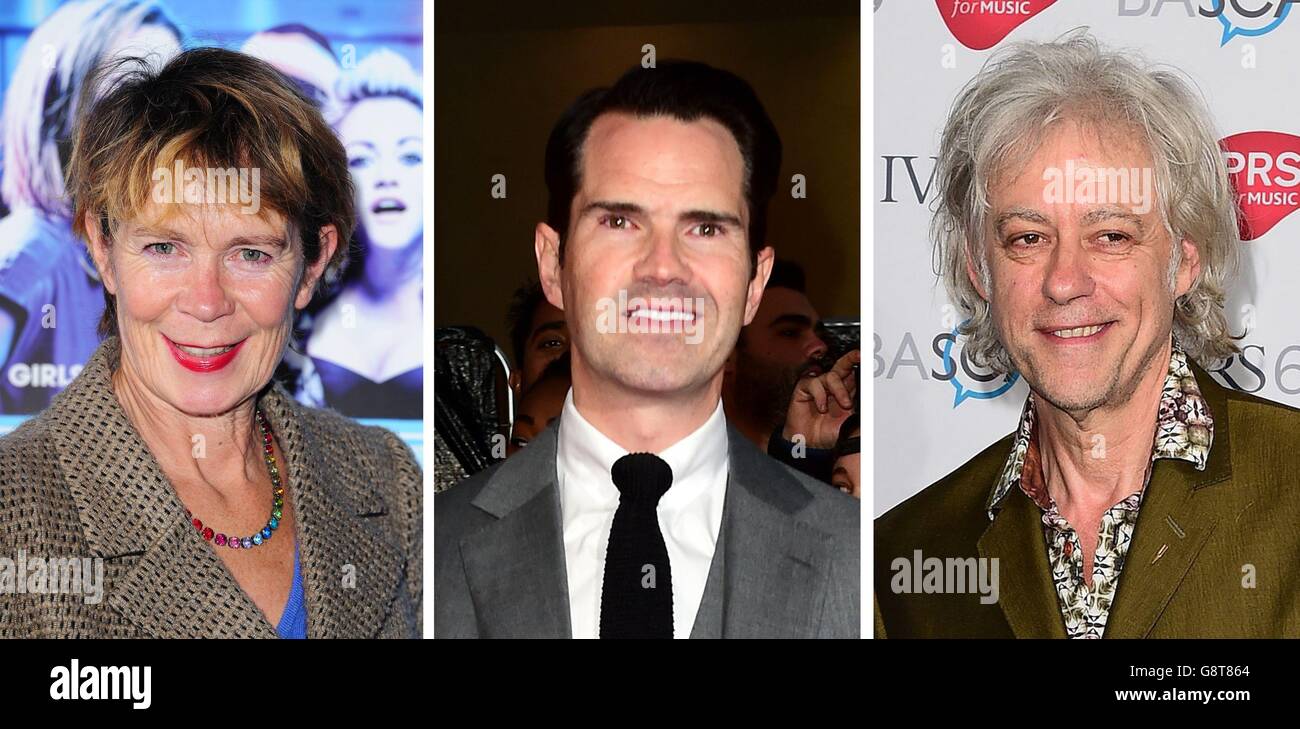 File photos of (from the left) Celia Imrie, Jimmy Carr and Bob Geldof ...