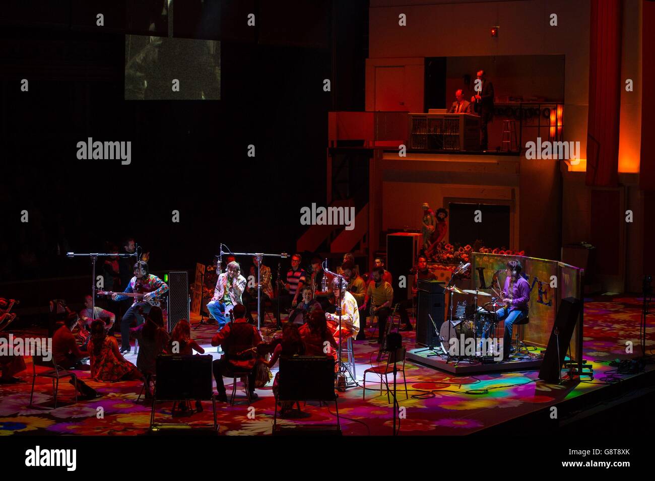 Musicians playing during a performance of 'The Sessions', a live re ...