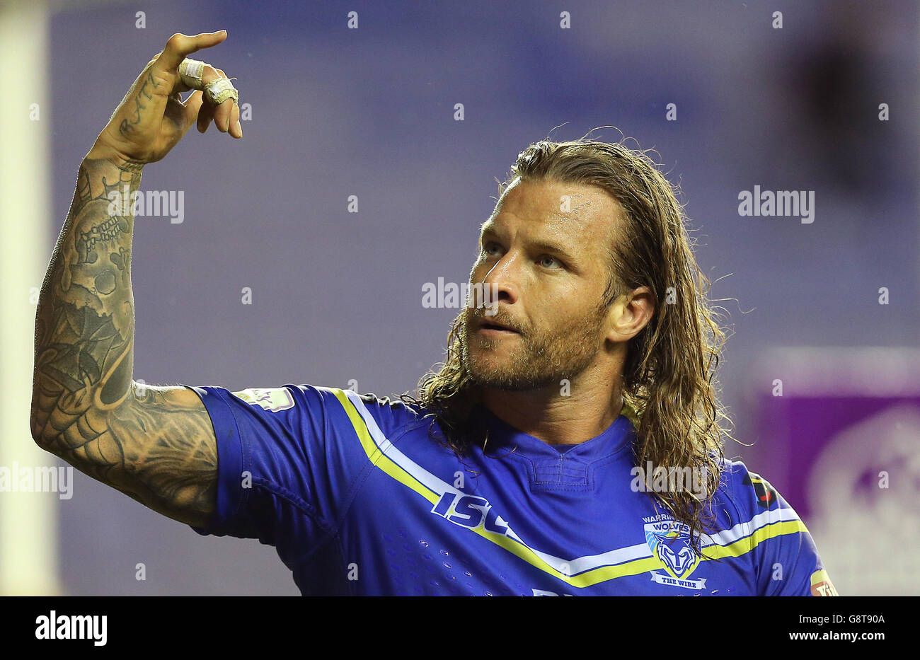Warrington Wolves' Ashton Sims celebrates after the final whistle ...