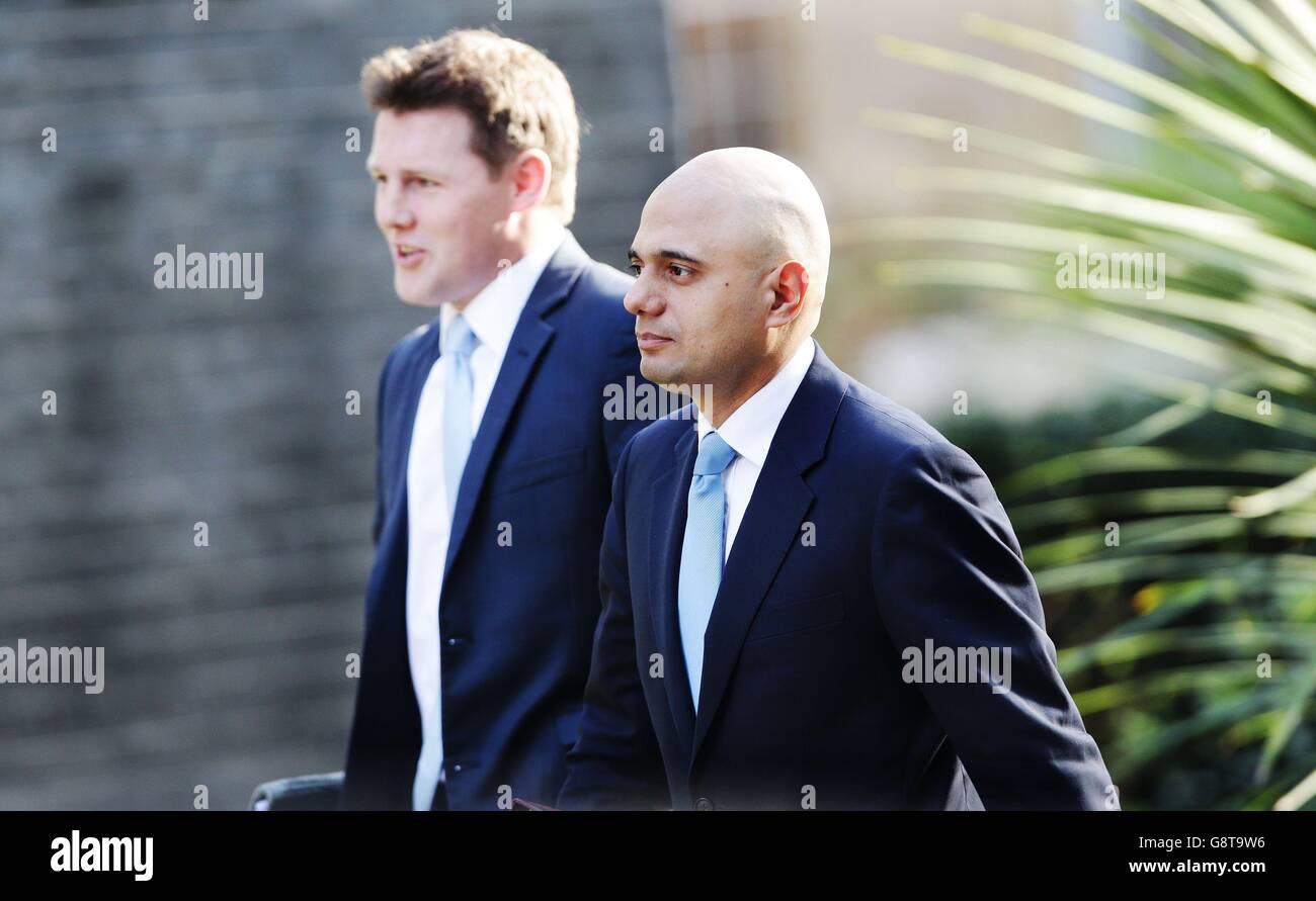 Business secretary sajid javid right arrives at downing street hi-res ...