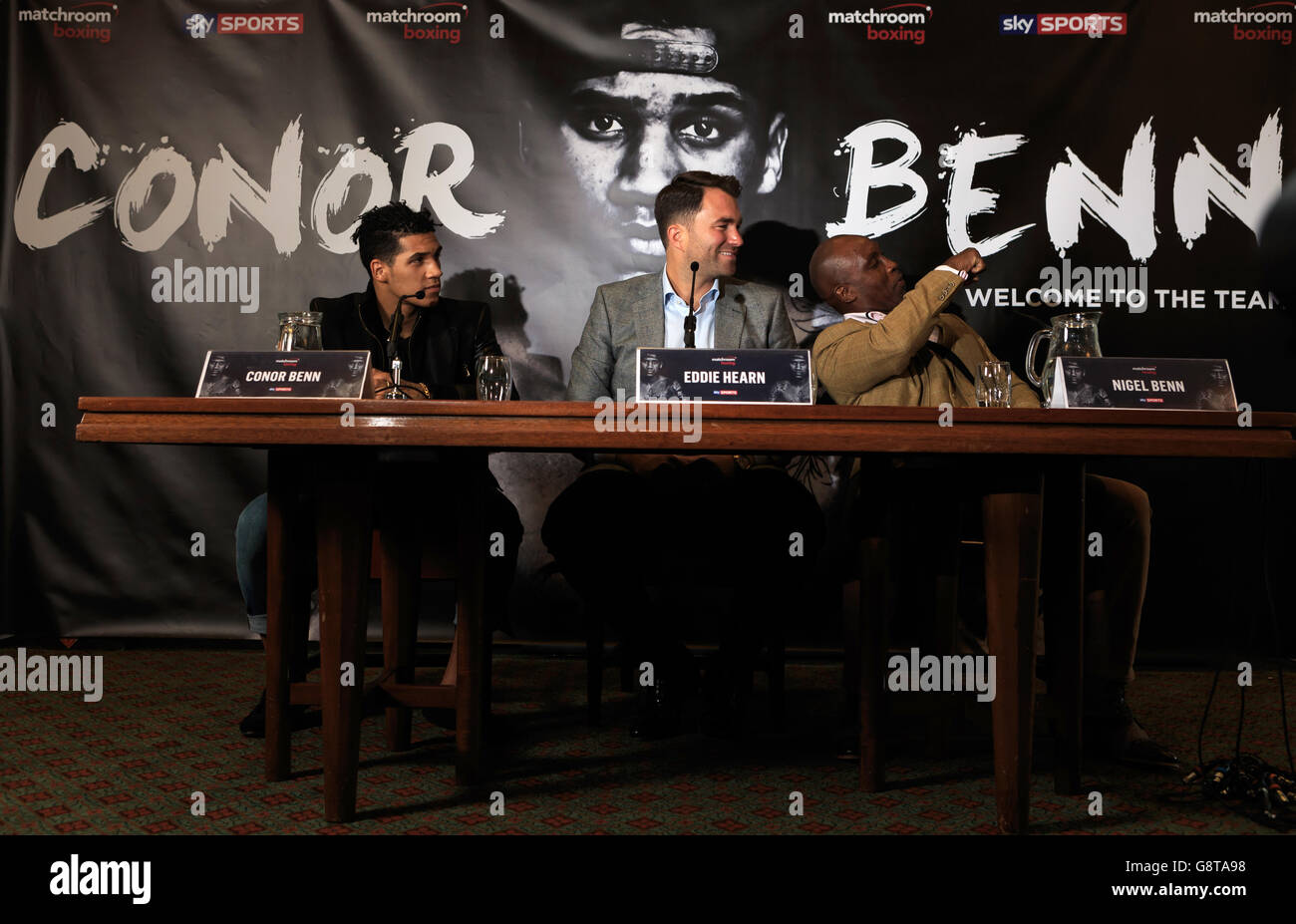 Conor Benn (left) promoter Eddie Hearn (centre) and Nigel Benn (right ...