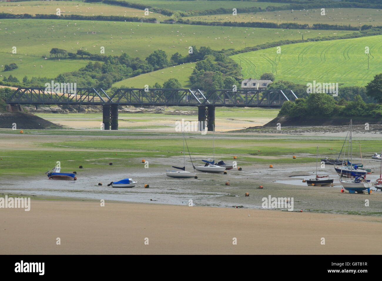 Old railway bridge in Camel estuary, now used for the Camel trail ...