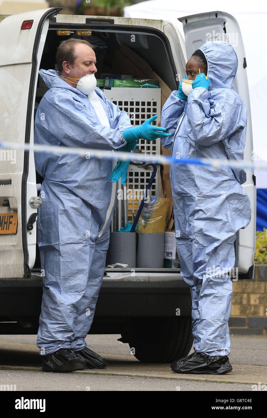 Police forensic officers near the Great Guildford Street entrance to ...