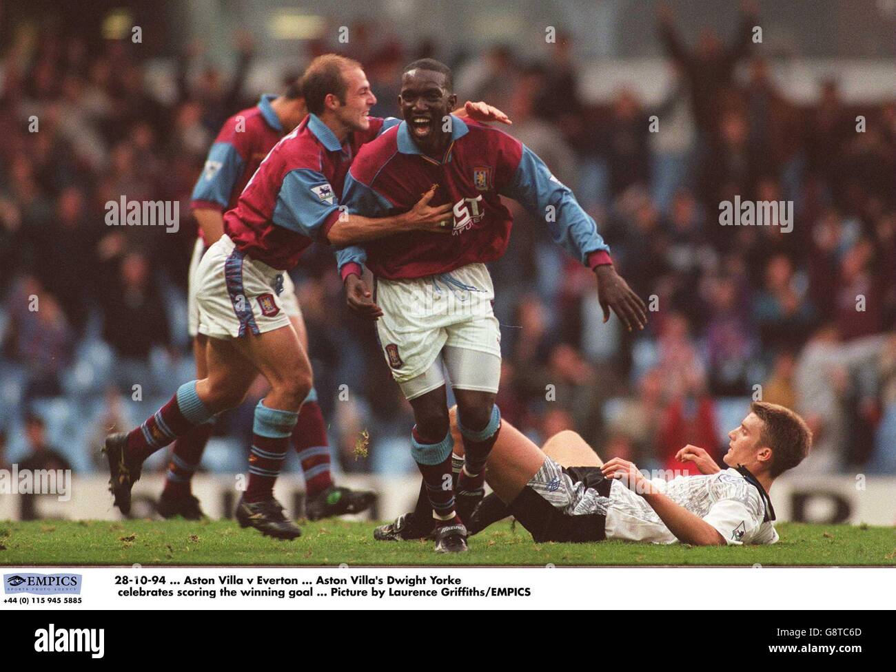 28-10-94, Aston Villa v Everton, Aston Villa's Dwight Yorke celebrates ...