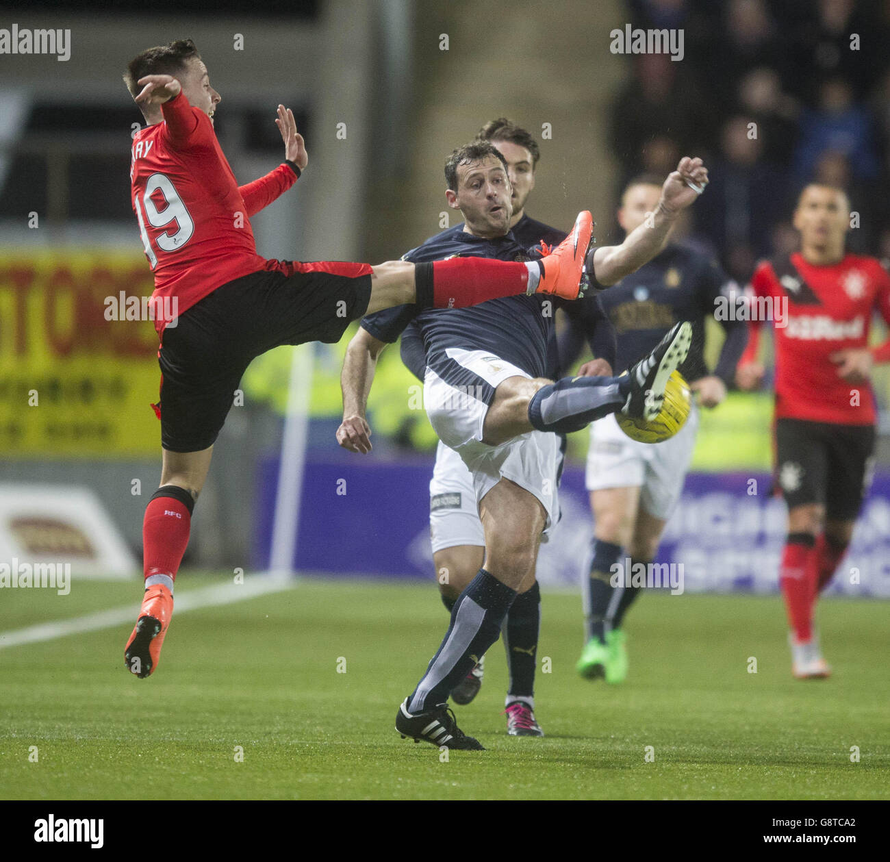 Rangers' Barrie McKay (left) and Falkirk's Luke Leahy battle for the ...