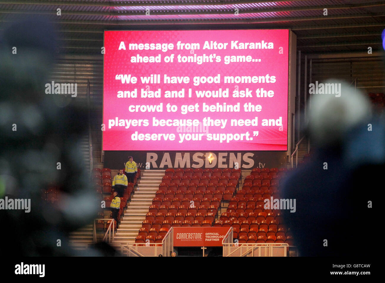A message of support from Middlesbrough manager Aitor Karanka is shown ...