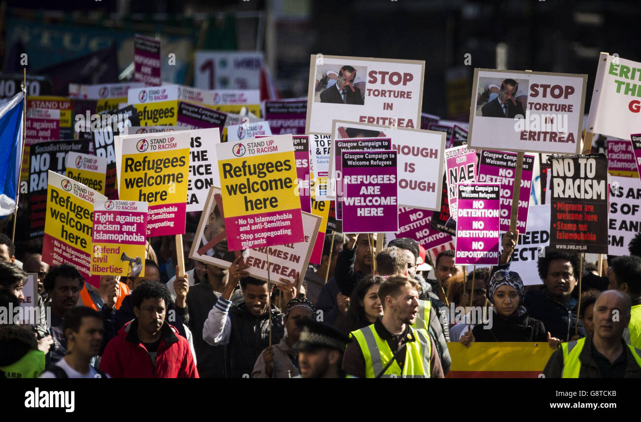 Refugee crisis protest Stock Photo - Alamy