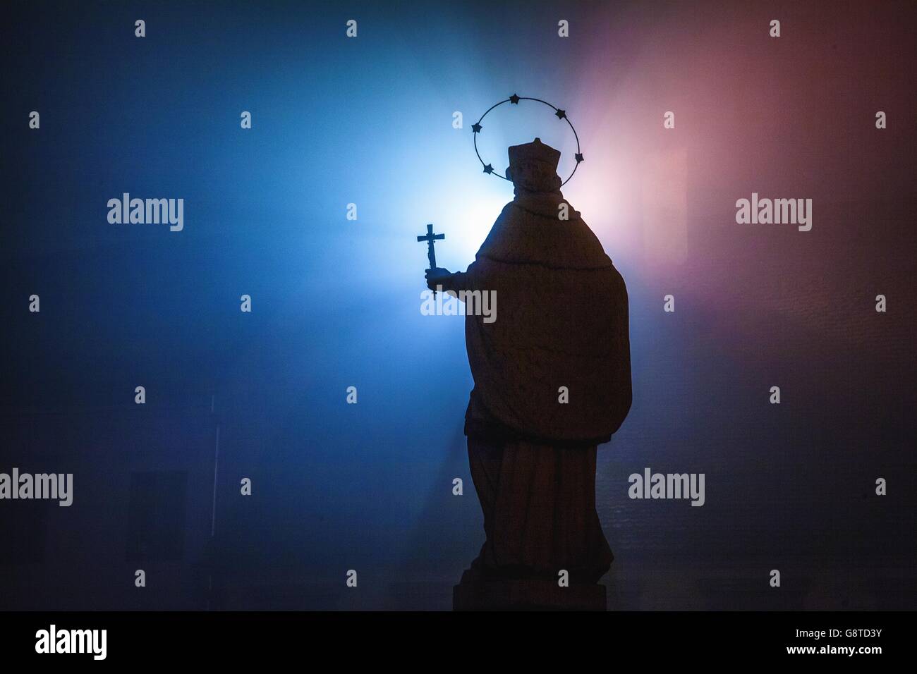 Statue of Saint John of Nepomuk in Osijek at night Stock Photo - Alamy