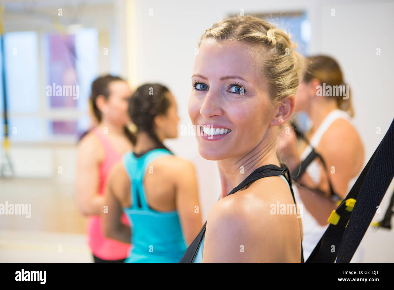 Portrait of beautiful woman in health club Stock Photo - Alamy
