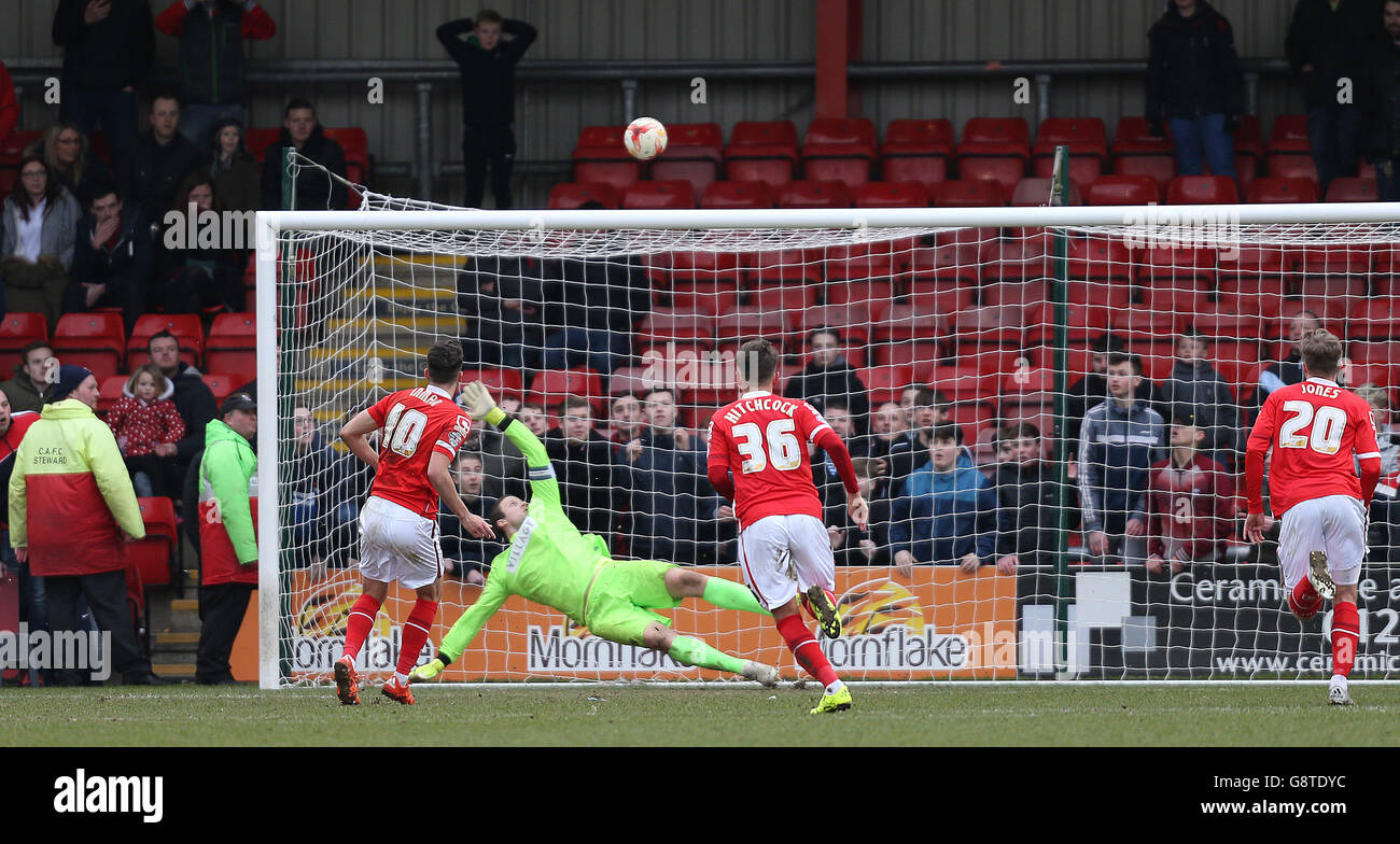 Crewe Alexandra's Bradden Inman (left) misses his penalty against ...