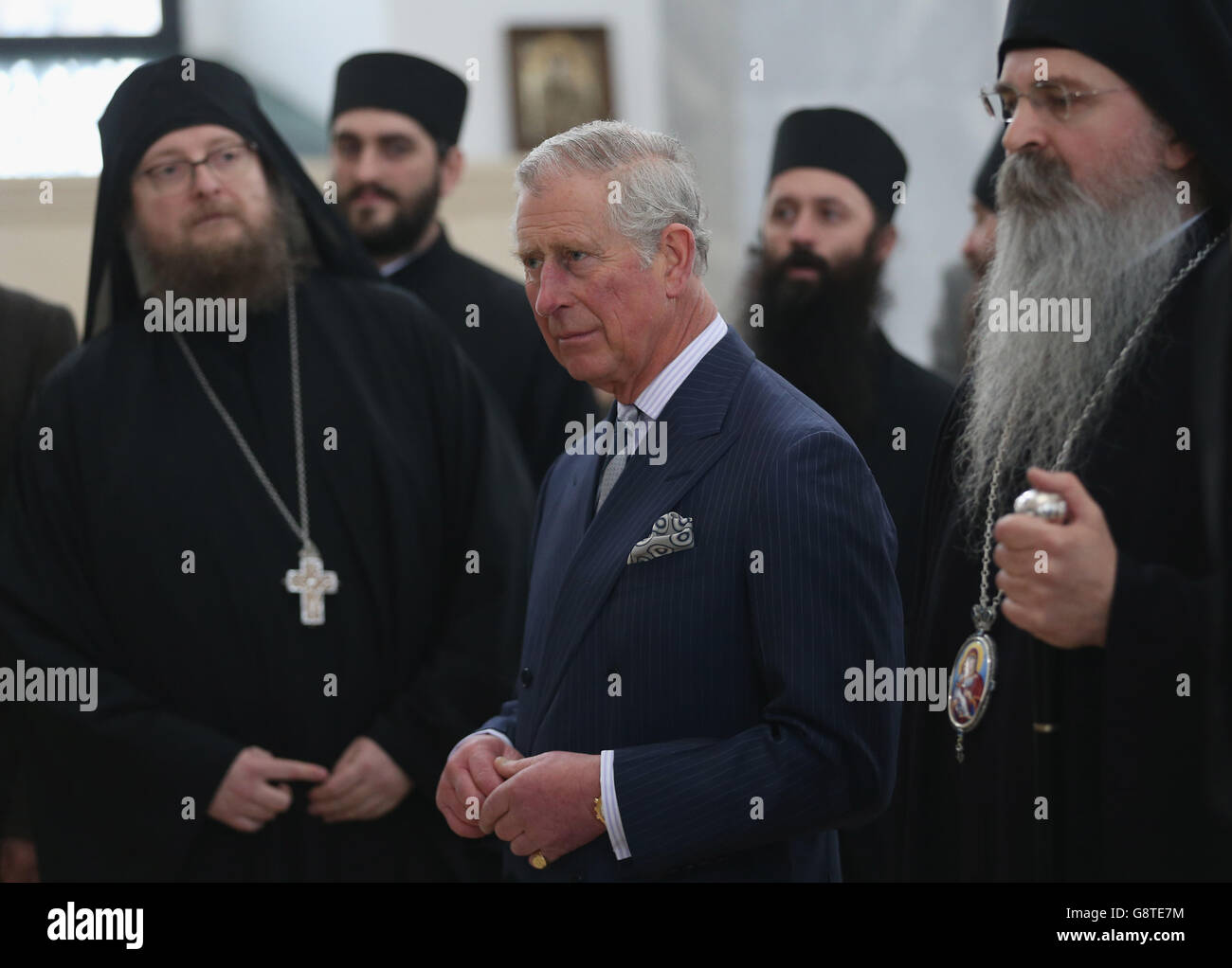 The Prince of Wales meets a Serbian Orthodox clergy while visiting a ...