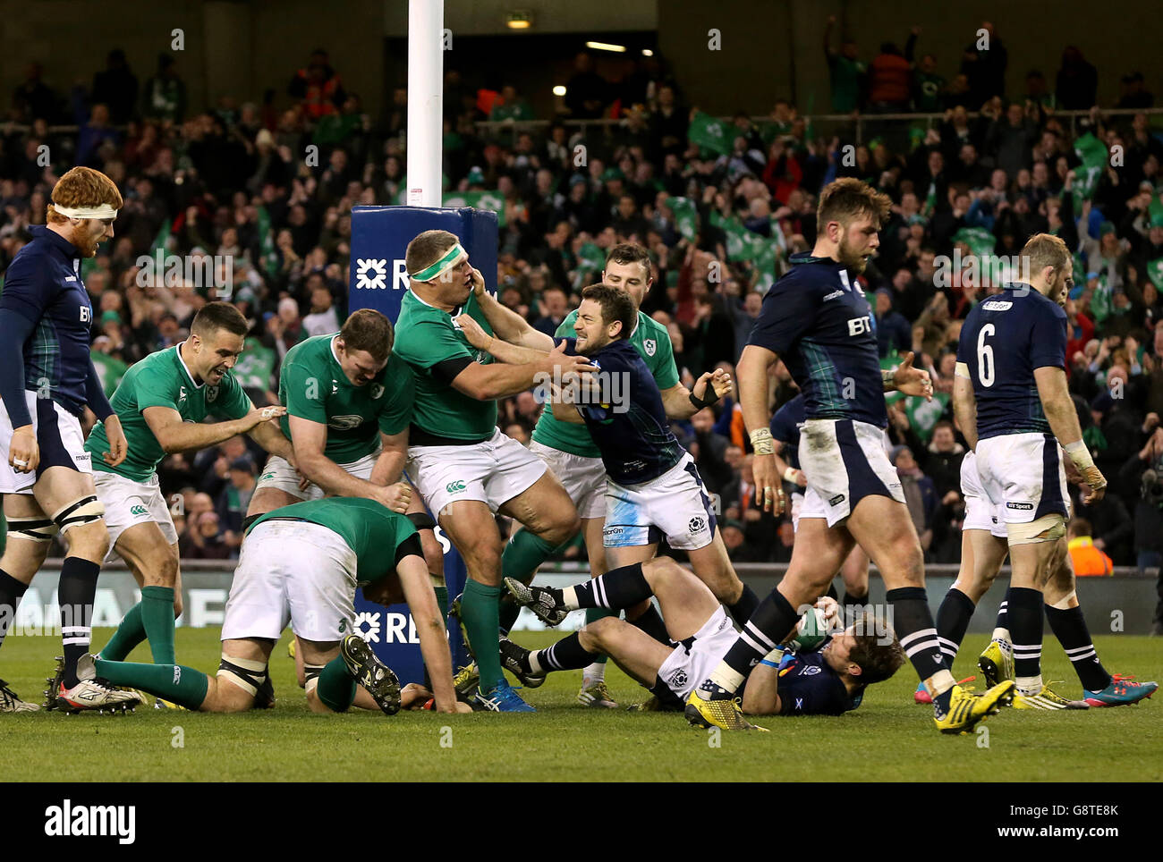 Tempers flare between Scotland's Greig Laidlaw (centre) and Ireland's ... Tempers flare between Scotland's Greig Laidlaw (centre) and Ireland's ...