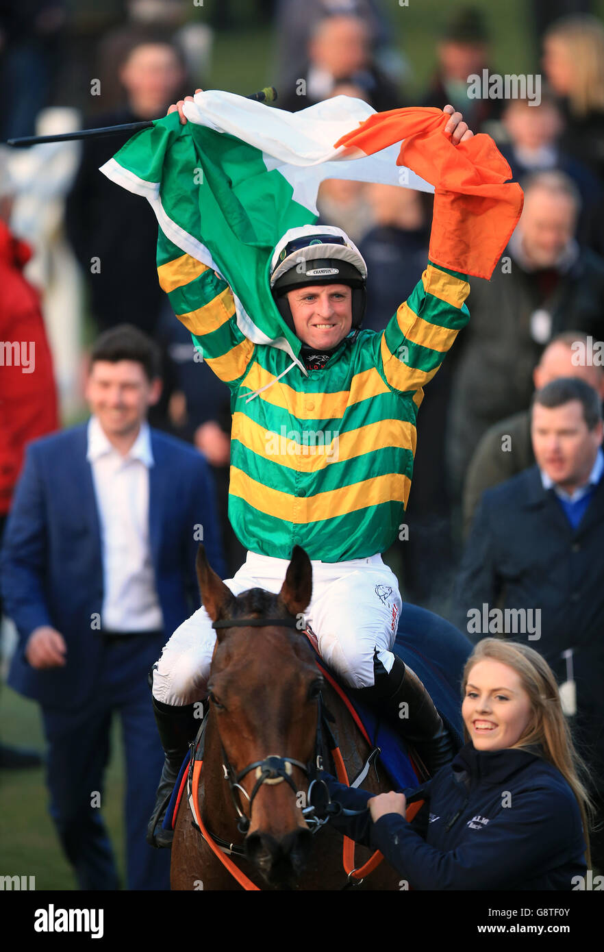 Jockey Jamie Codd celebrates winning the Fulke Walwyn Kim Muir ...