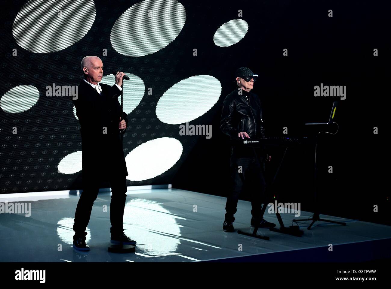 Neil tennant chris lowe during filming of the graham show hi-res stock ...