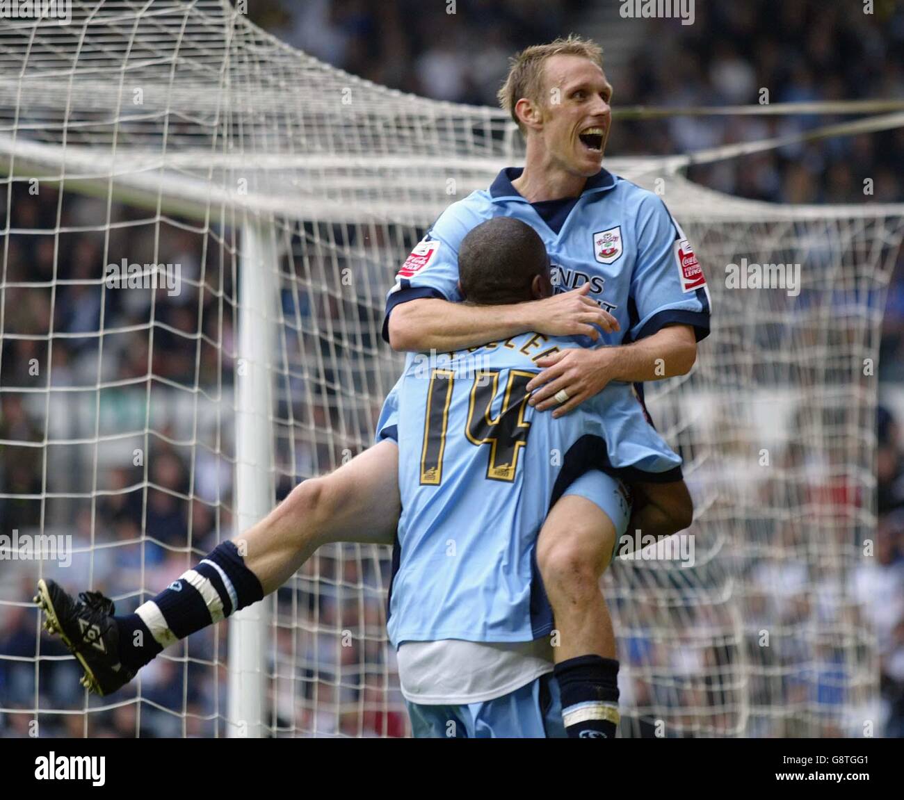 Southampton's Brett Ormerod celebrates scoring with team mate Ricardo ...