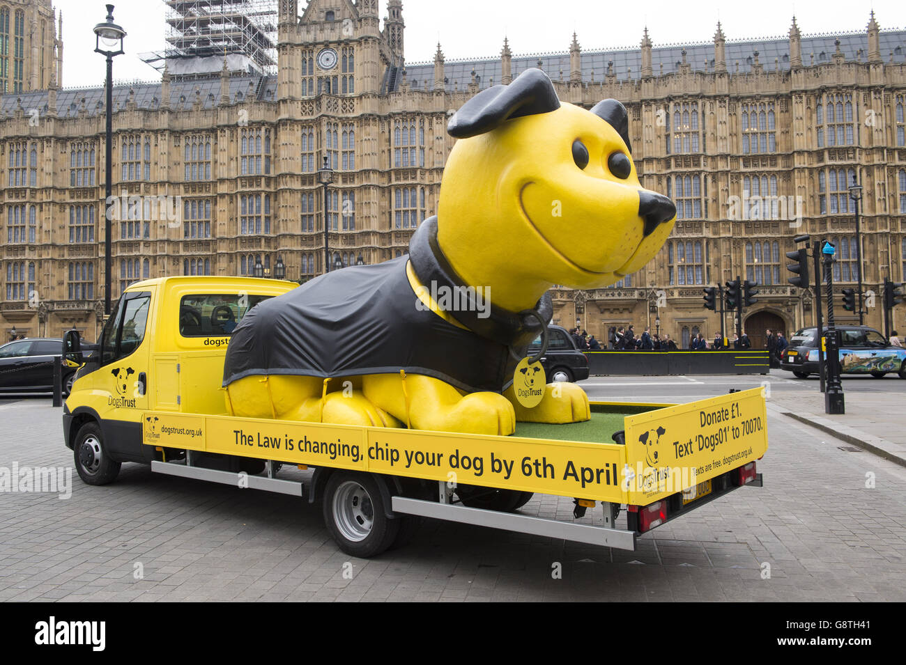 s 3.2 metre high yellow mascot, outside The Houses of Parliament, a ...