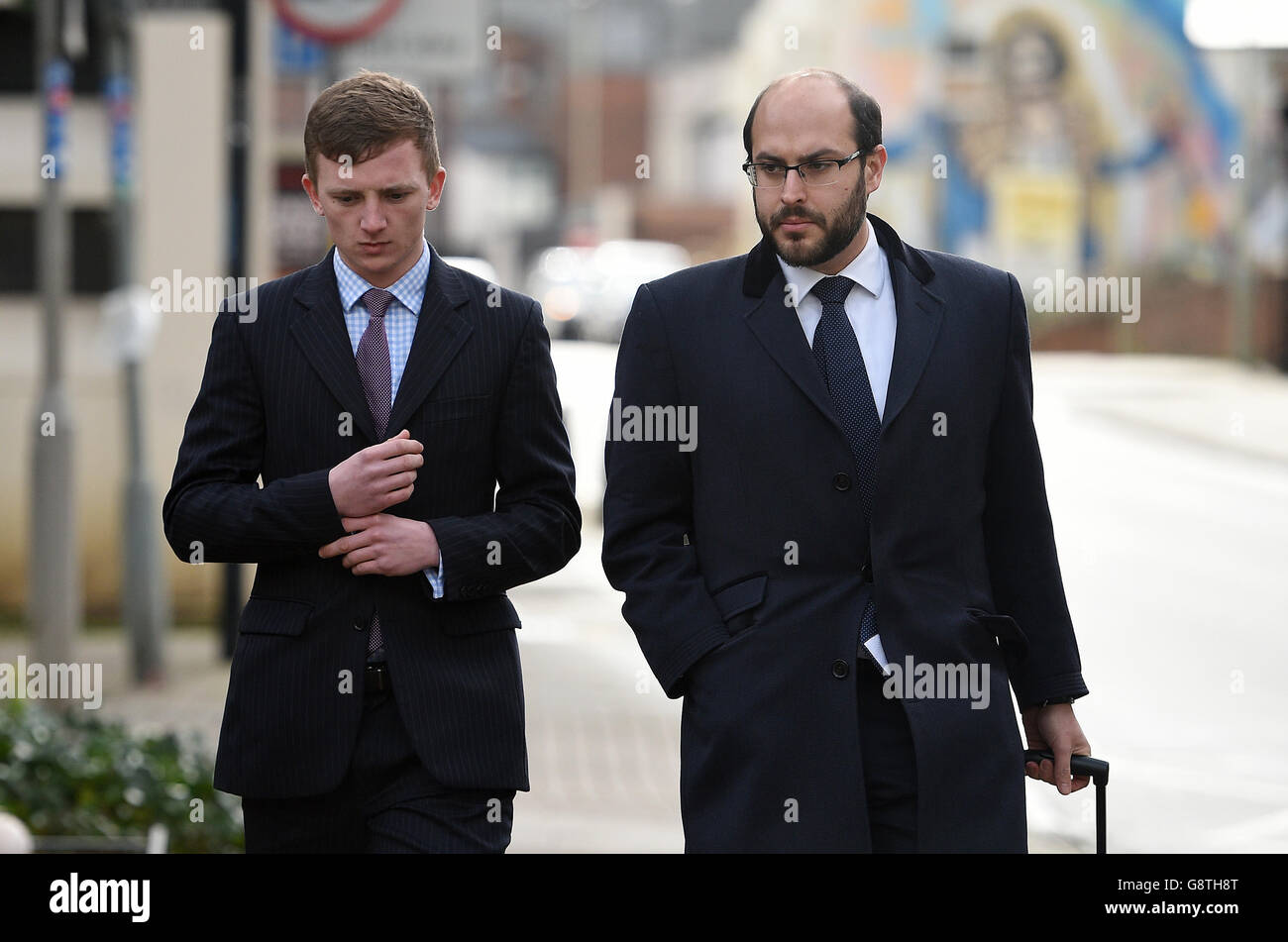 Leo Mahon (left), 22, arrives at Gloucester Crown Court where he is on ...