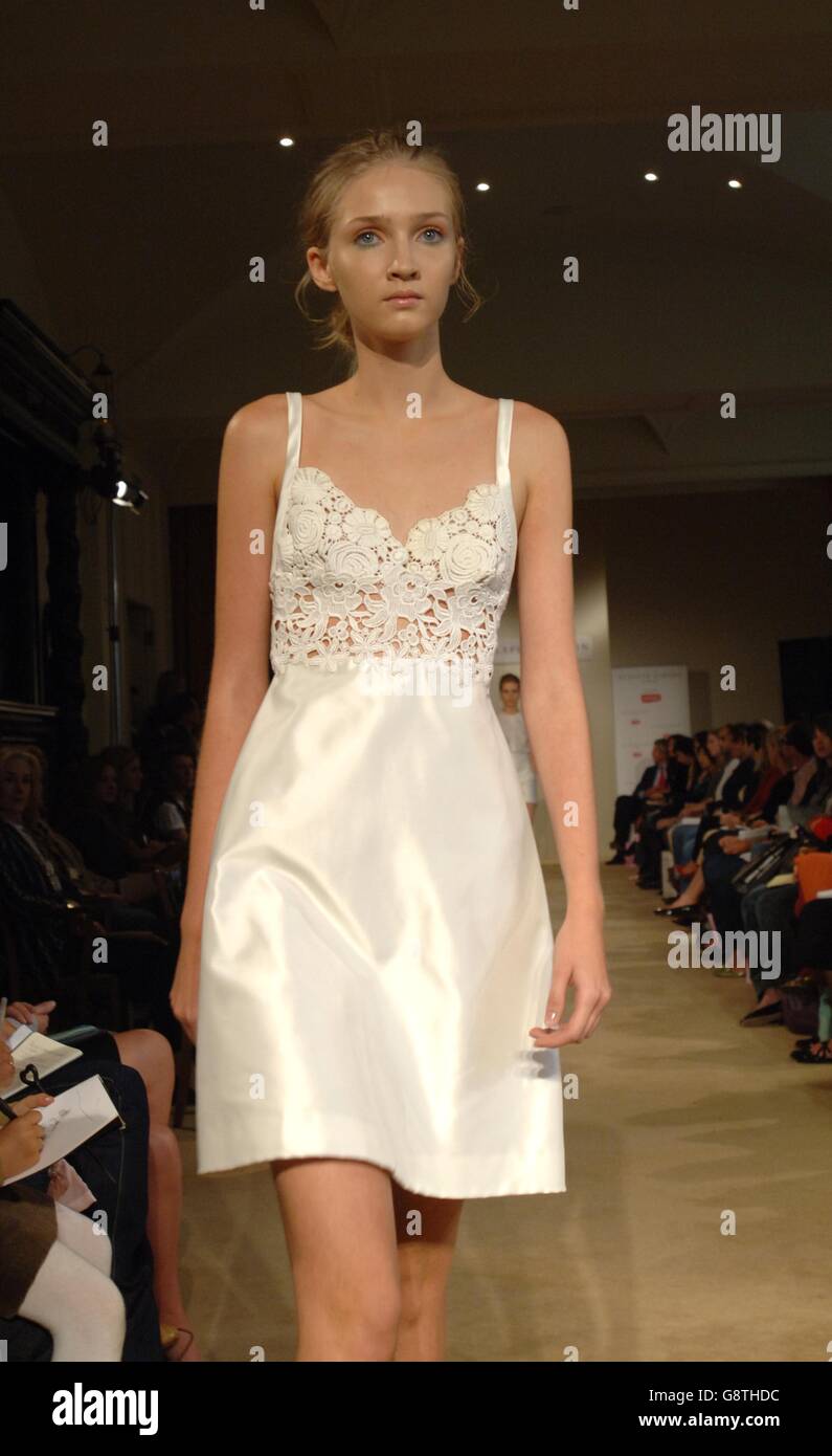 Models wear creations by designer Elspeth Gibson, during her London ...