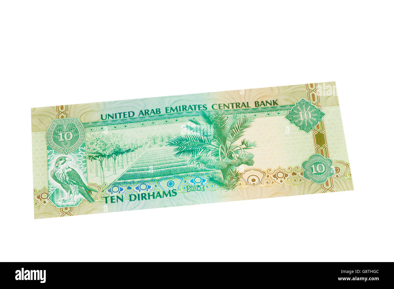 United Arab Emirates UAE ten Dirham note on a white background Stock ...