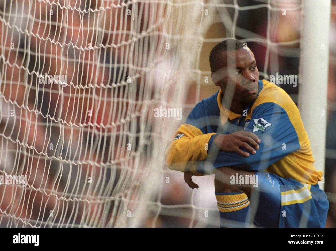 Rod wallace of leeds united reflects on a missed chance hi-res stock ...