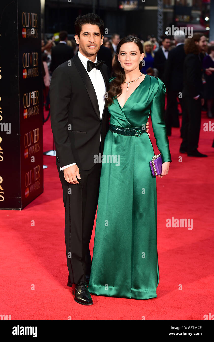 Lara Pulver and Raza Jaffrey attending the Olivier Awards 2016 held at ...
