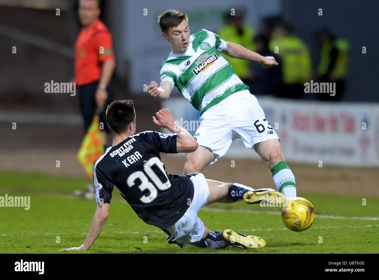 Dundee's Cameron Kerr and Celtic's Kieran Tierney battle for the ball ...