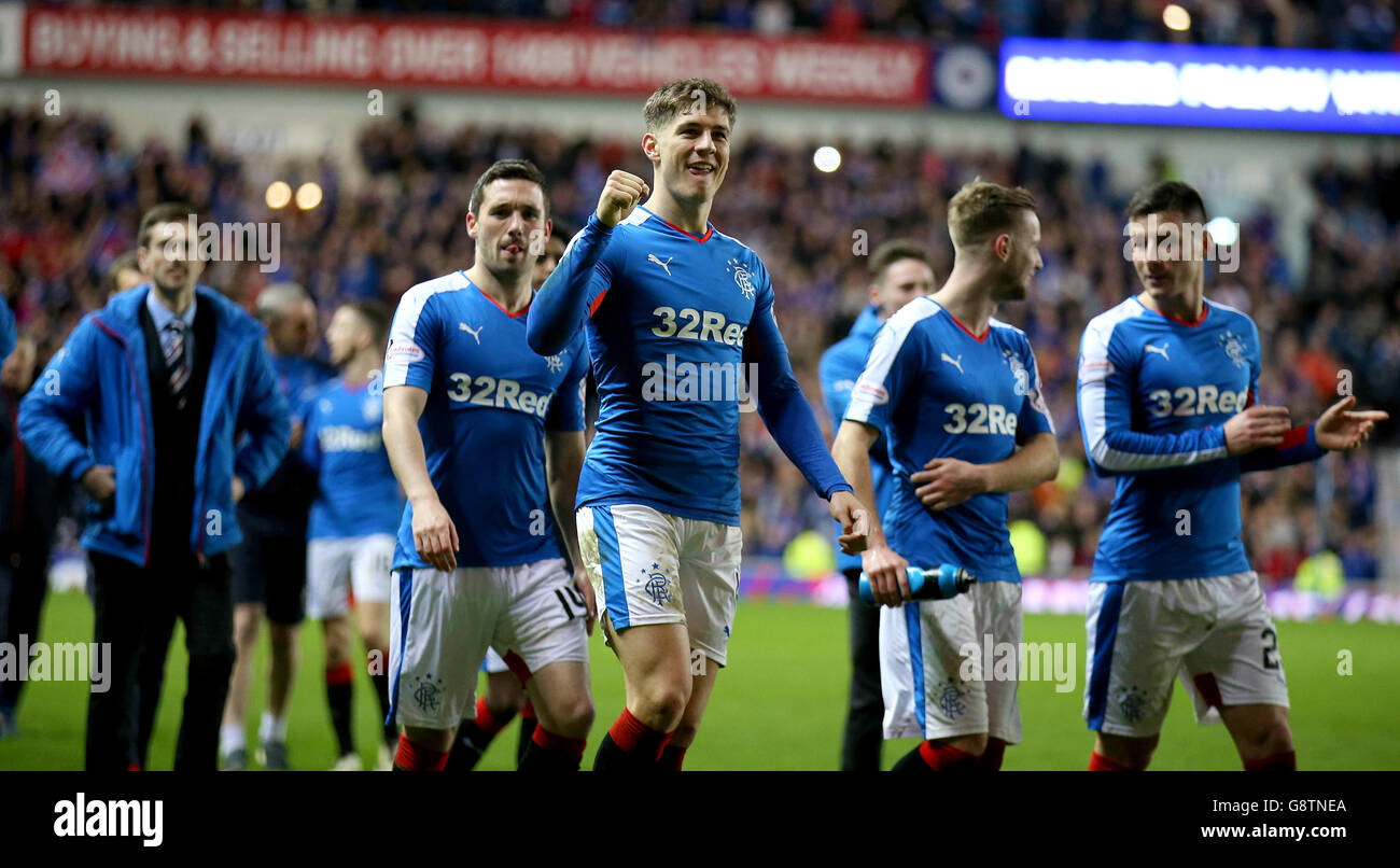 Rangers' Rob Kiernan (centre) celebrates after the Ladbrokes Scottish ...