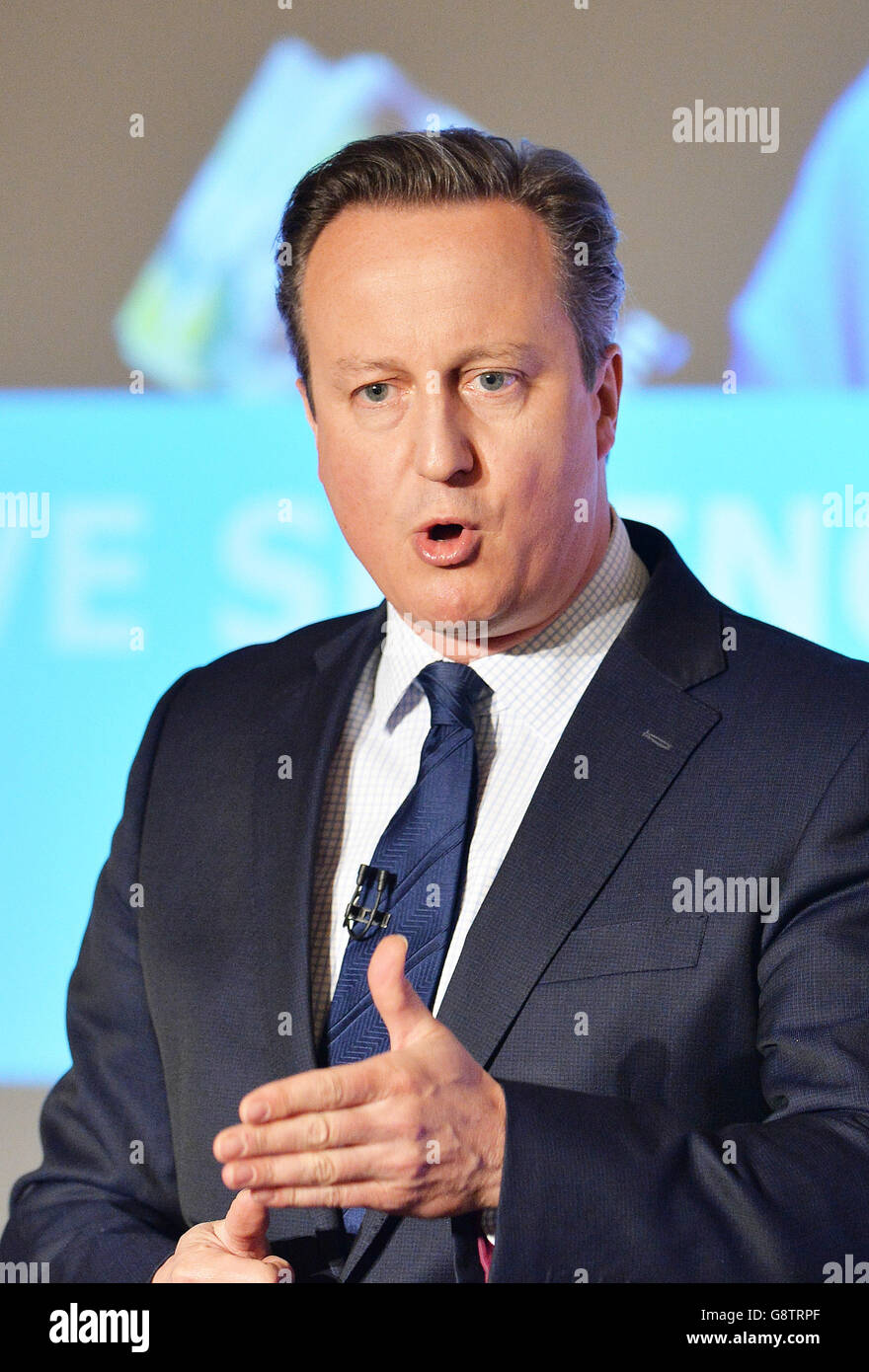 Prime Minister David Cameron speaking at the Conservative party's ...