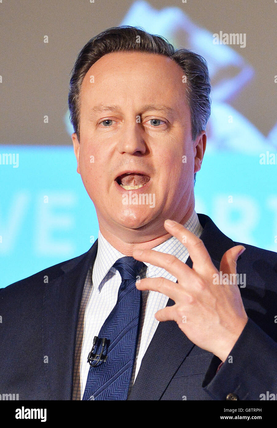 Prime Minister David Cameron speaking at the Conservative party's ...