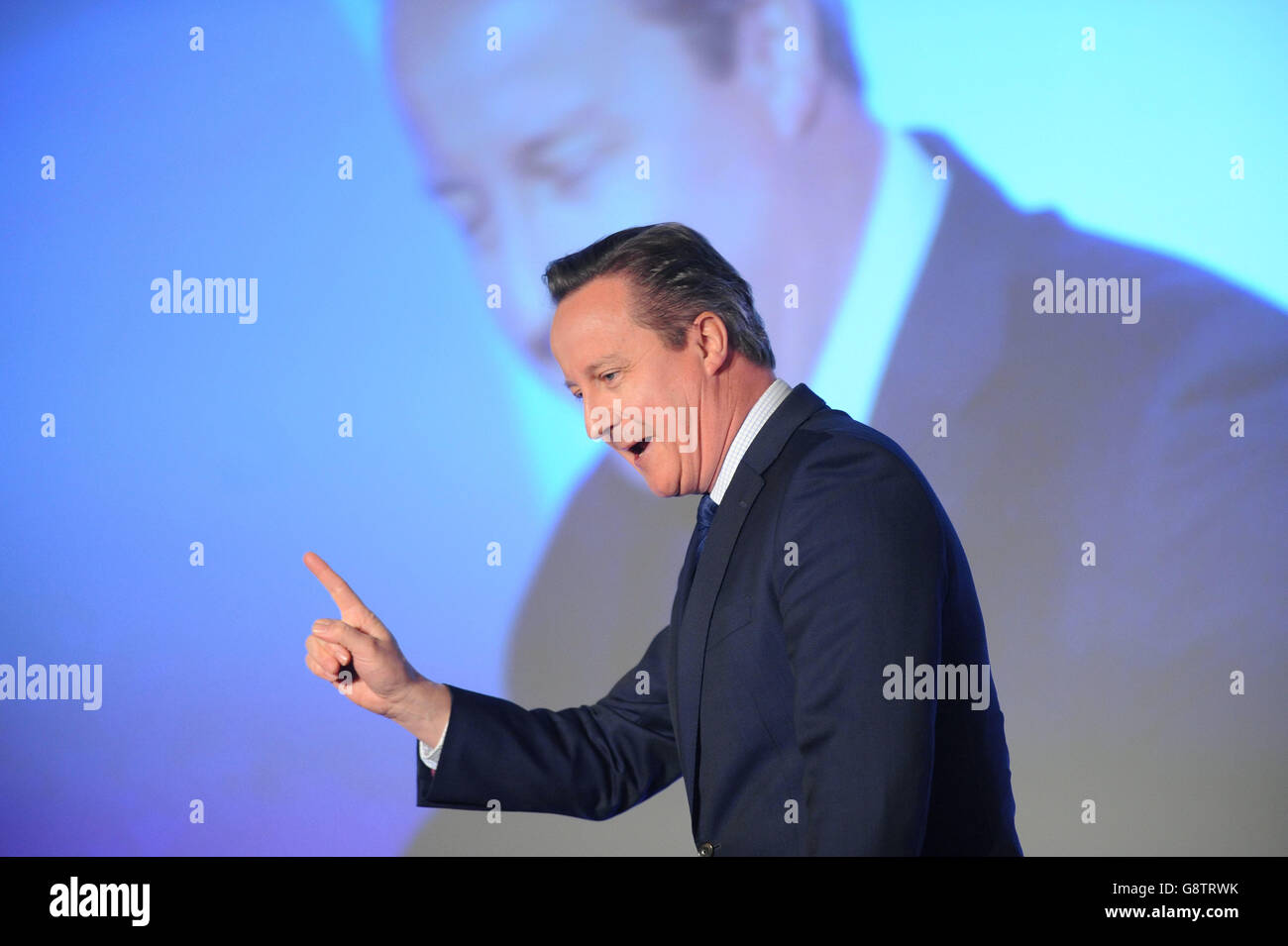 Prime Minister David Cameron speaking at the Conservative party's ...