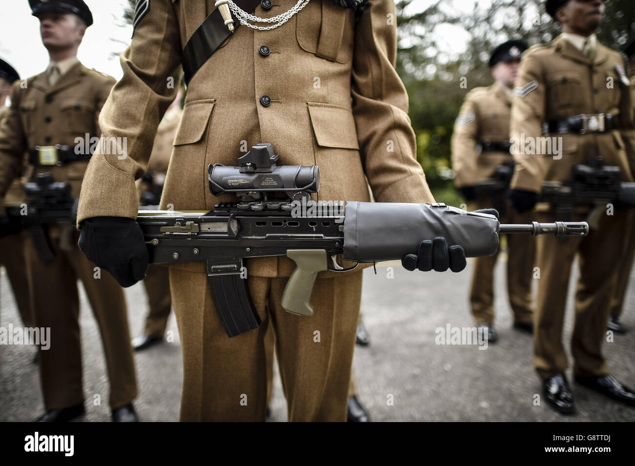 Soldiers from 3rd Battallion The Rifles stand easy during a parade in ...