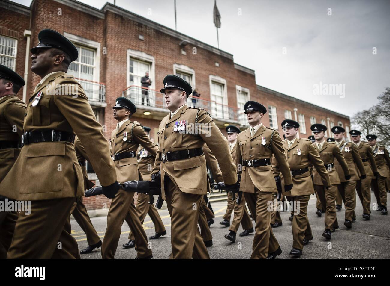 A soldier from 3rd Battallion The Rifles march during a parade in ...