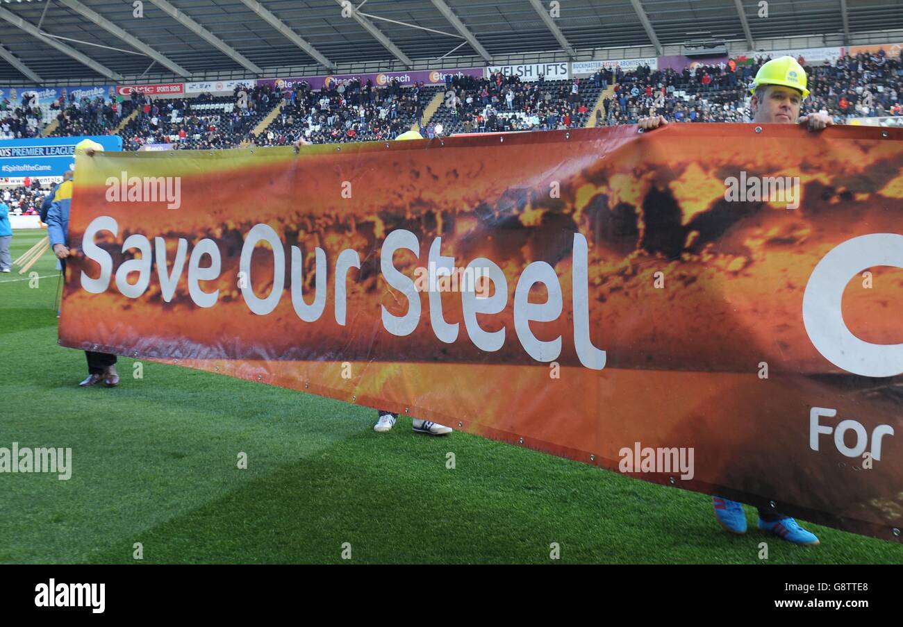 A Save our Steel banner during the Barclays Premier League match at the ...